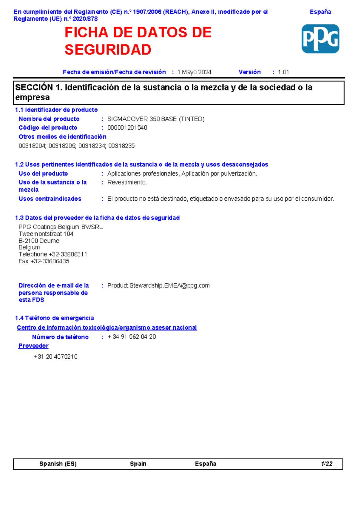 Hoja SDS - Sigmacover 350 Base (Tinte) - Datos de Seguridad - Studocu