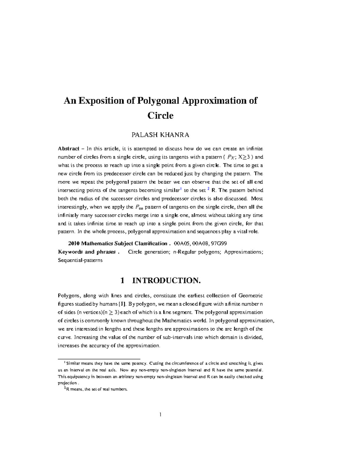 An exposition of polygonal approximation of circle - An Exposition of ...