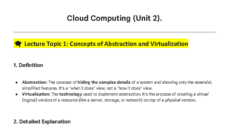 Cloud Computing (Unit 2): Abstraction, Virtualization, and Load Balancing - Studocu