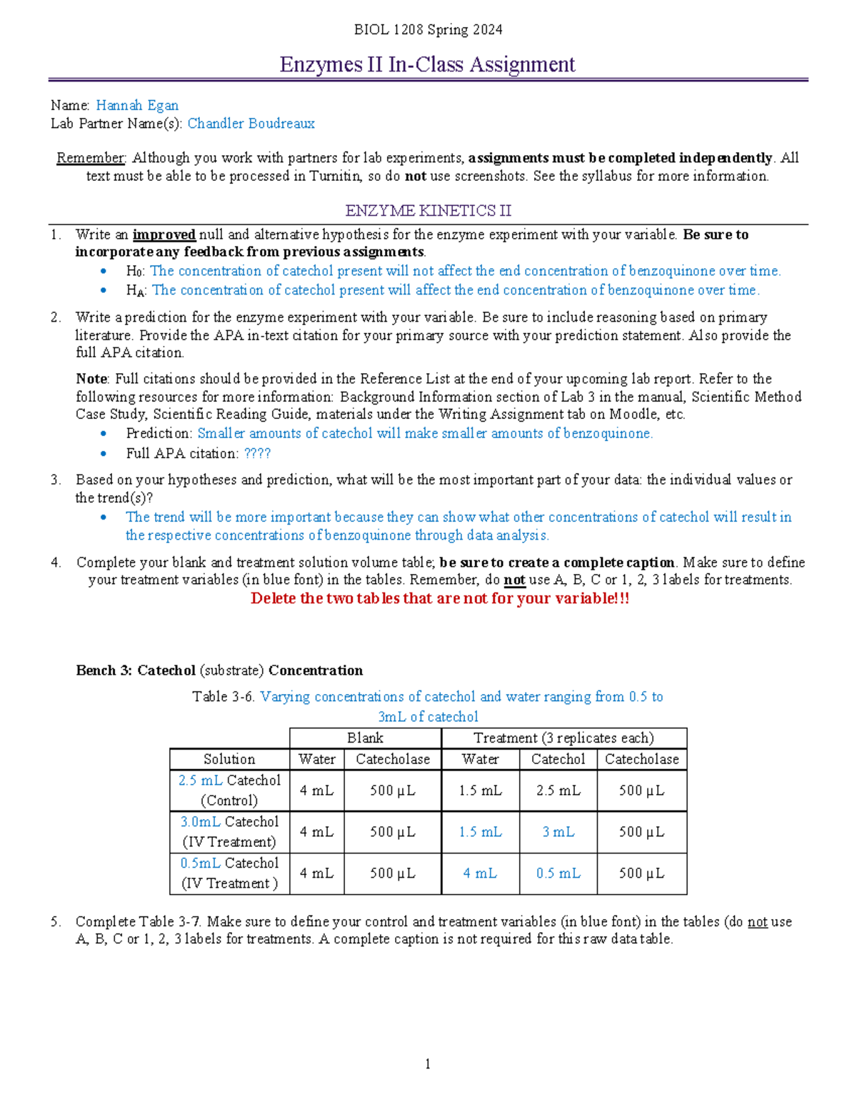 Enzyme II In-Class Assignment for BIOL 1208 - Spring 2024 - Studocu