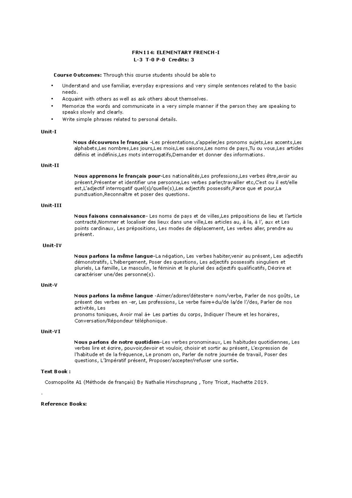FRN114 - Elementary French I Course Overview and Practice Material ...