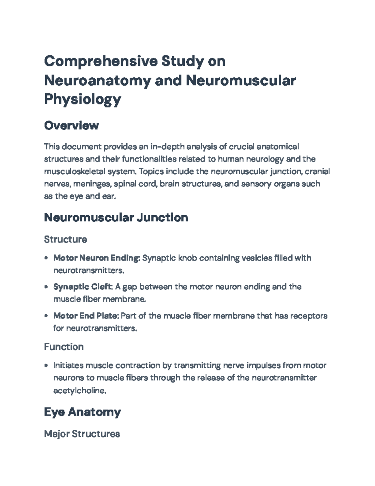 Comprehensive Study on Neuroanatomy and Neuromuscular Physiology ...