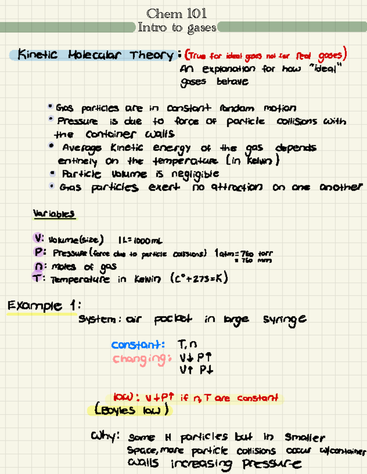 Chem 101: Intro to Gases & Kinetic Theory Notes for Unit 1 - Studocu