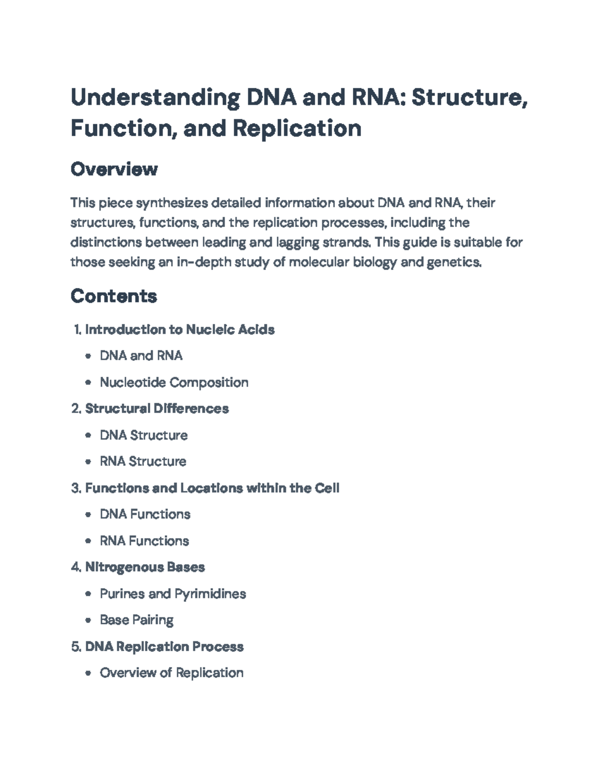 Understanding Dna And Rna Structure Function And Replication Guide