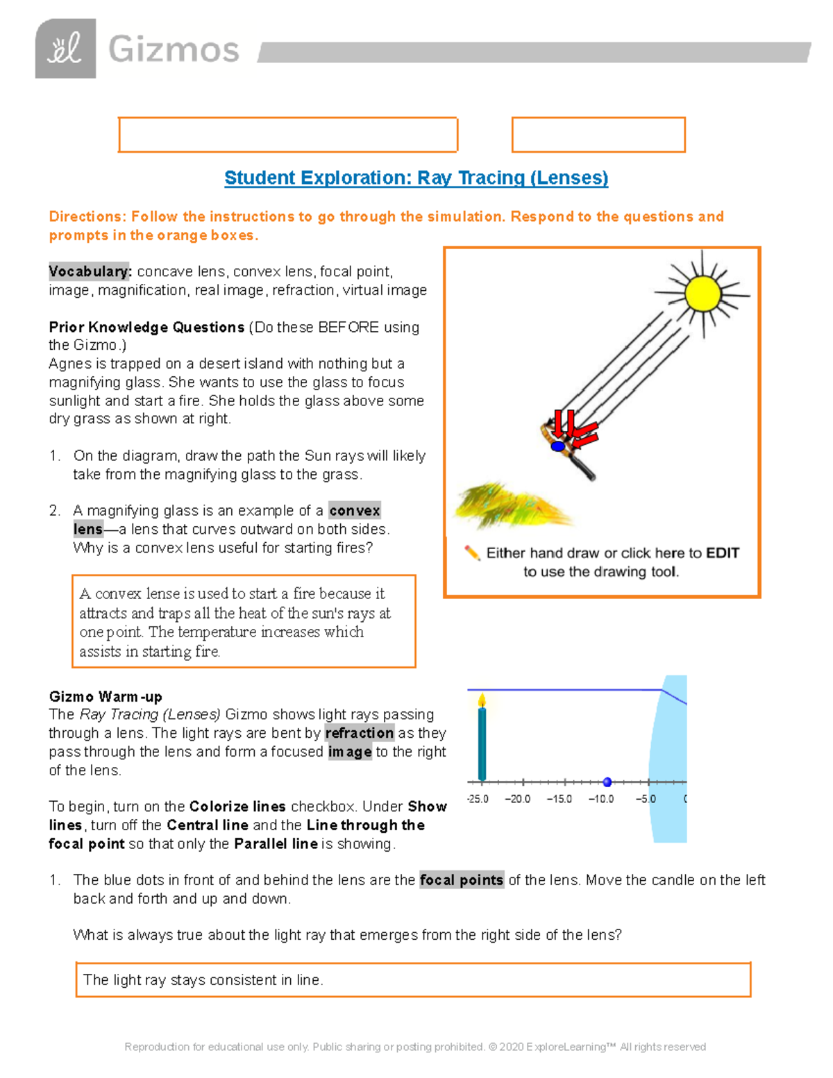 Ray Tracing Lenses - Gizmo - Student Exploration: Ray Tracing (Lenses ...