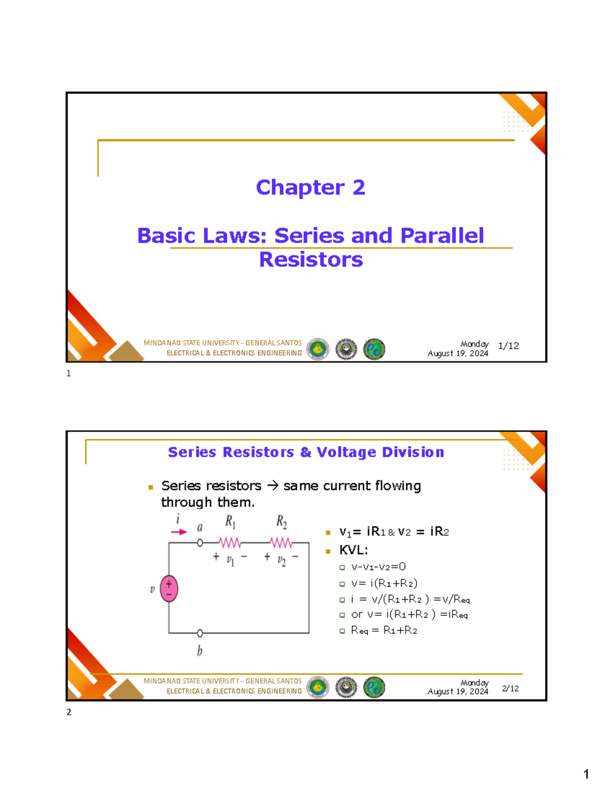 Chapter 2b: Series and Parallel Resistors - EE Course Notes - Studocu
