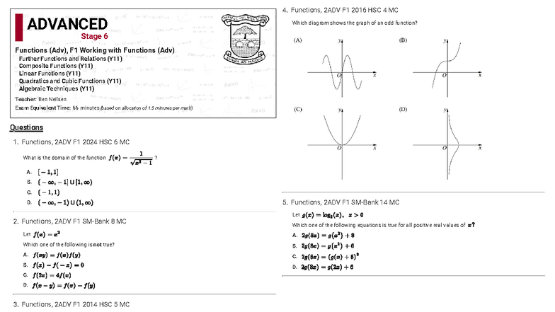 Functions, 2ADV F1 2016 HSC Consolidation Notes - Studocu