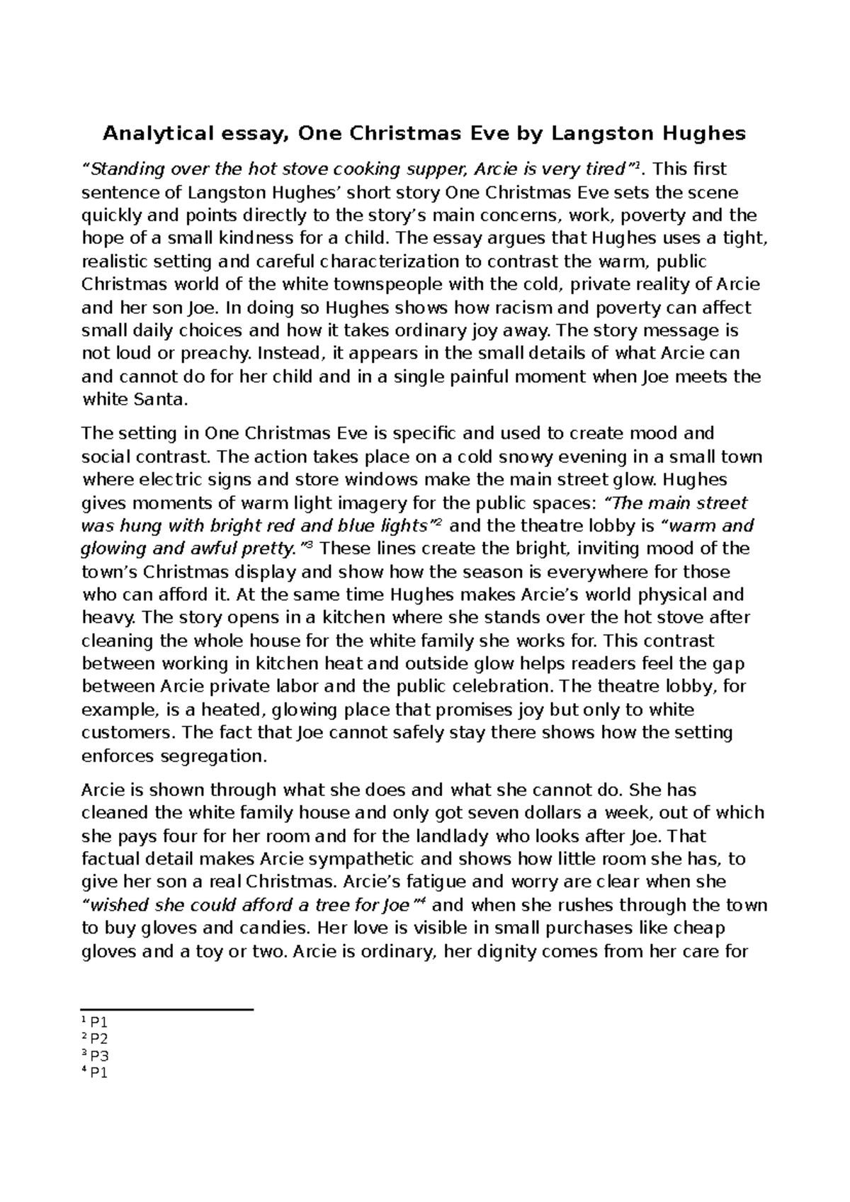Analytical Essay: Langston Hughes' "One Christmas Eve" Insights - Studocu