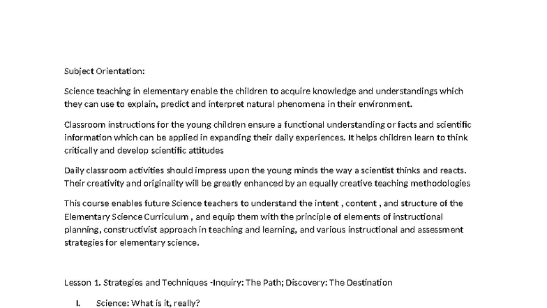 Science - module - Subject Orientation: Science teaching in elementary ...