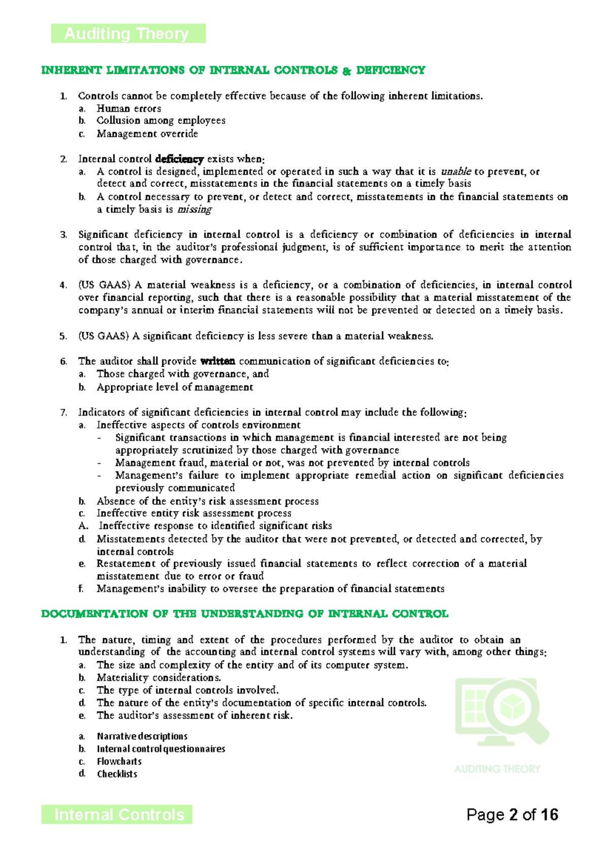 Auditing Theory: Inherent Limitations of Internal Controls (Course Code ...
