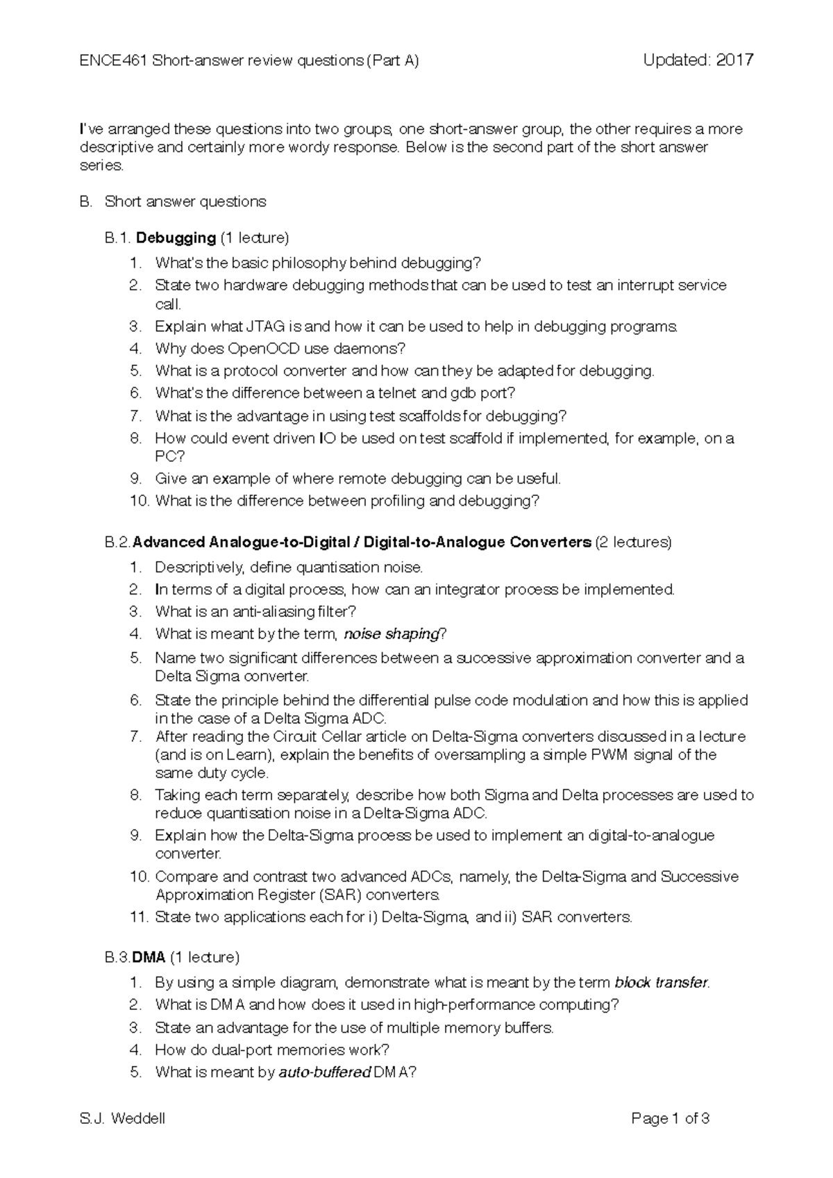 ENCE461 Review Questions: Short Answer Series (Part A) 2017 - Studocu