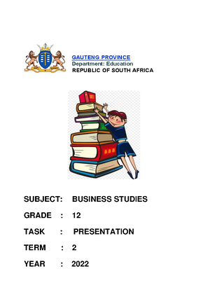 Final 2023 Grade 12 TERM 2 SBA TASK Presentation - SUBJECT: BUSINESS ...