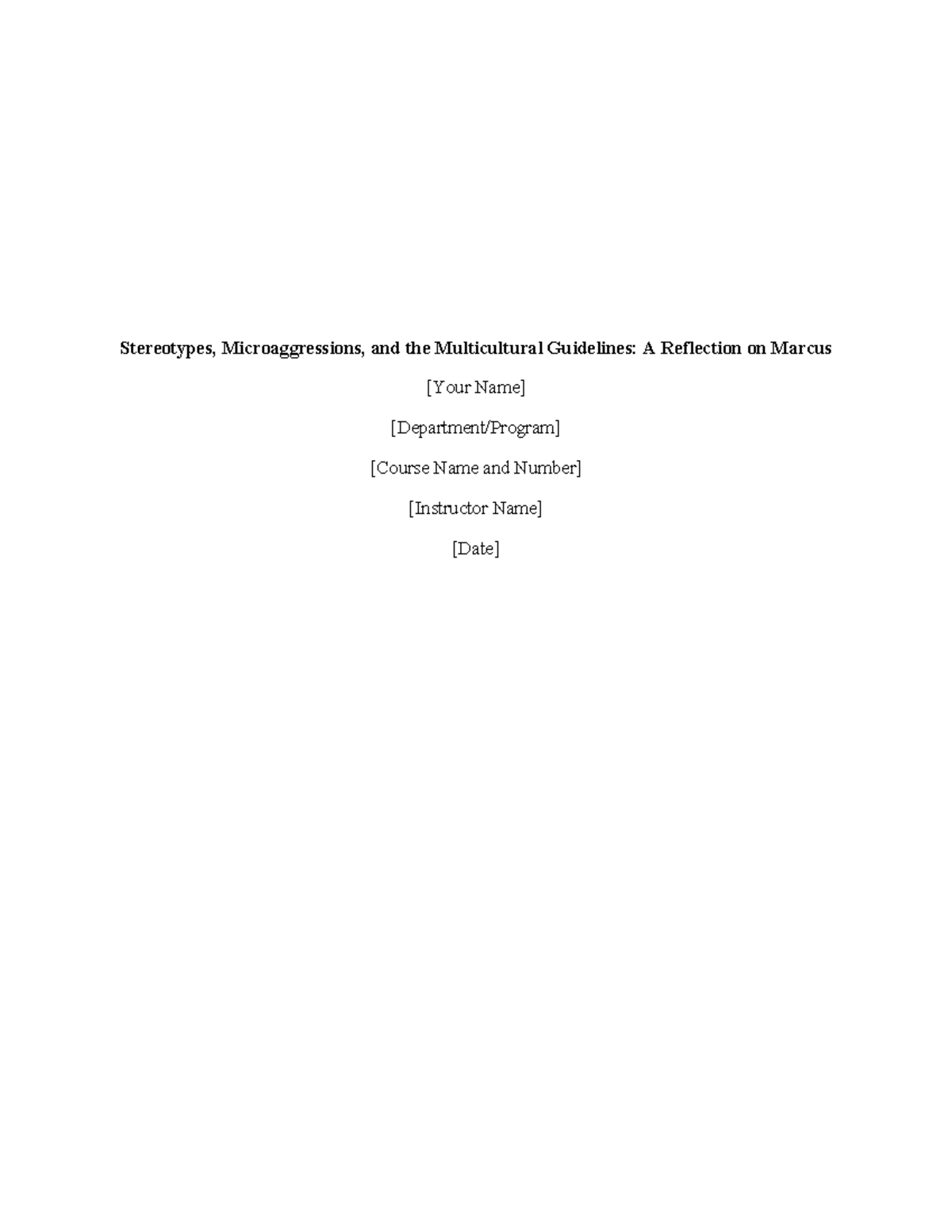 Marcus Reflection Paper: Stereotypes, Microaggressions, and ...