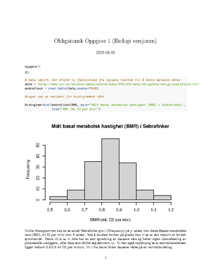 Oblig 1 STK1000 - Studentnummer: 664682 STK1000 Innføring i anvendt statistikk Obligatorisk ...