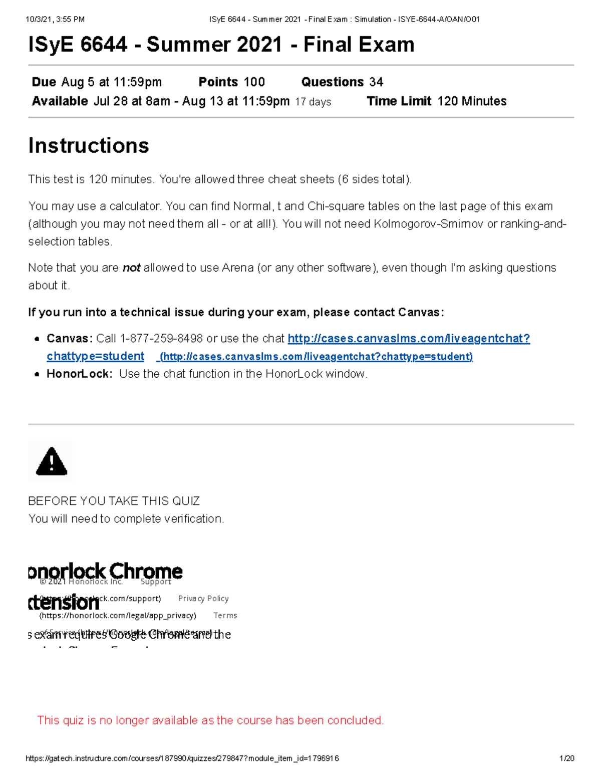 ISyE 6644 Summer 2021 Final Exam: Simulation Overview and Instructions - Studocu