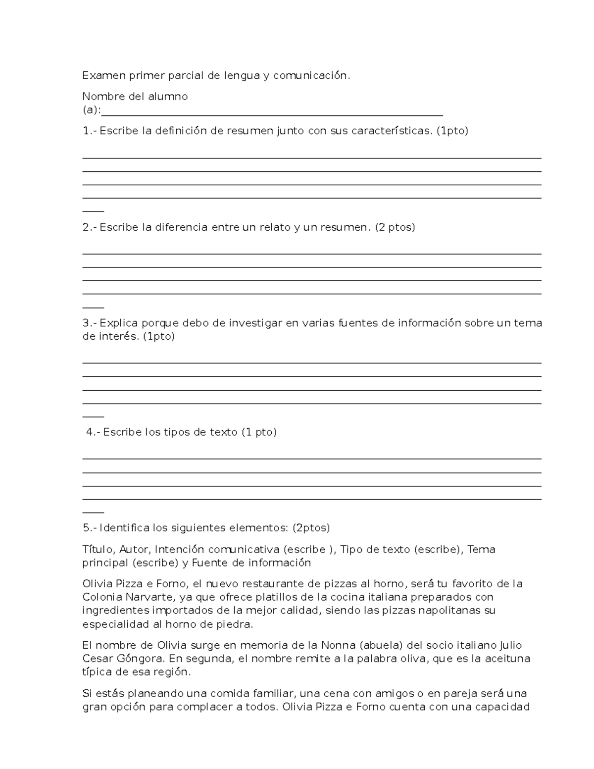 Examen Parcial 1 - Lengua y Comunicación (1er Parcial) - Studocu