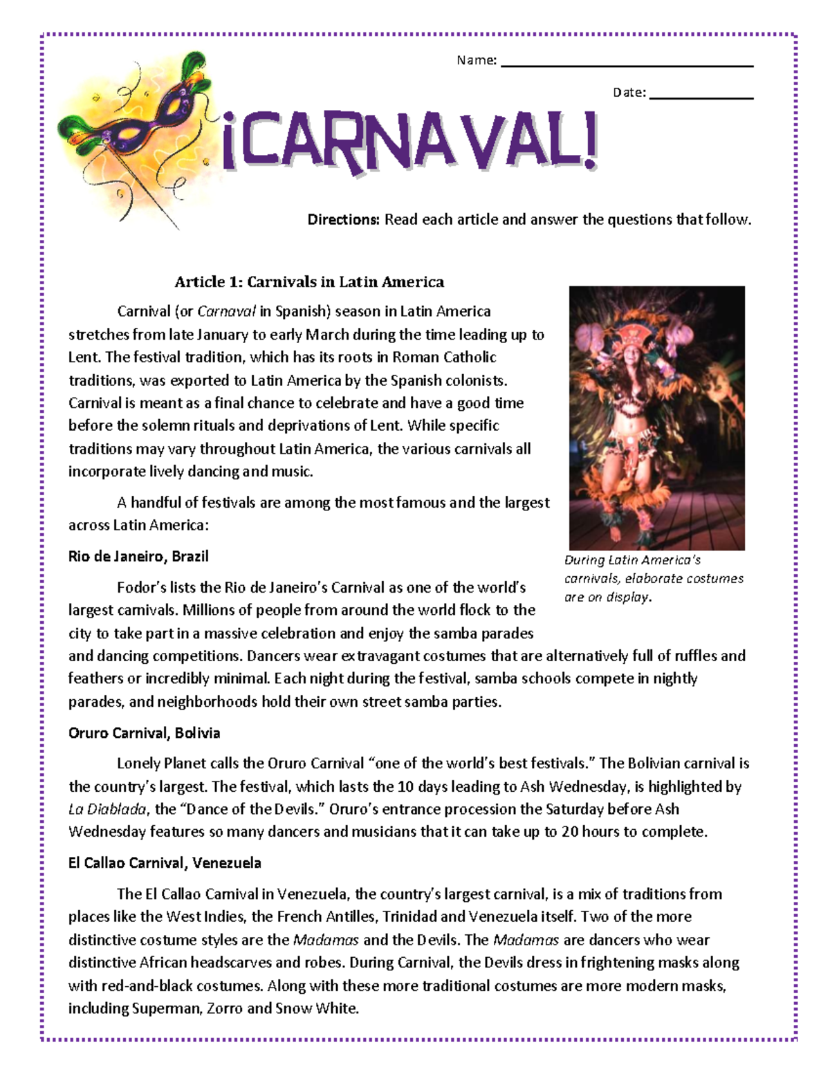 Copy of Andre Young - Carnaval Reading and Sub Plan - During Latin ...