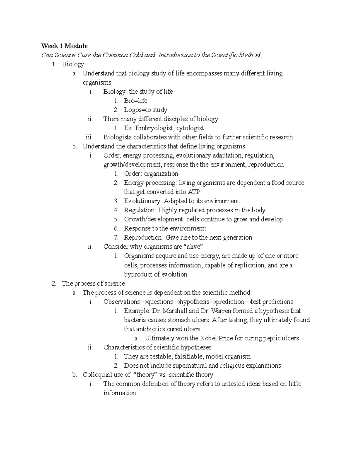 Biology 101 Week 1: The Science of the Common Cold & Scientific Method ...