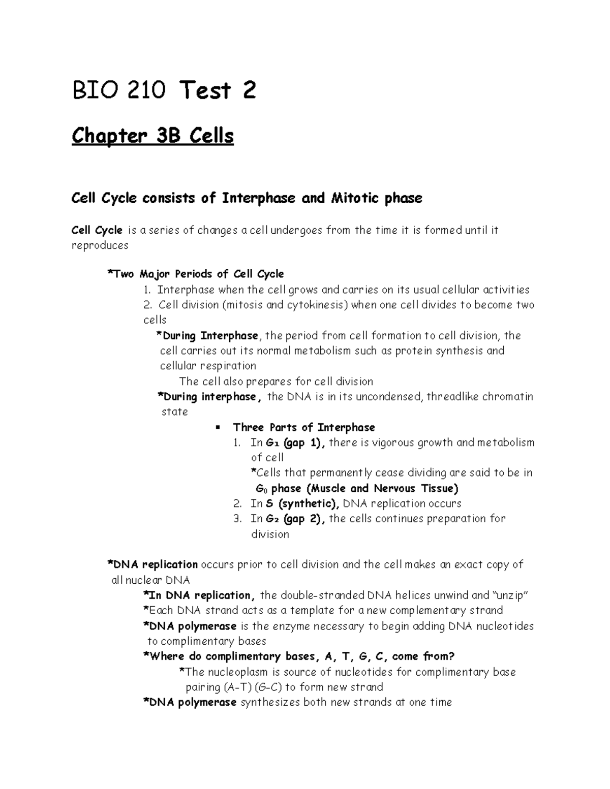 BIO 210 Test 2 - Chapter 3B: Cell Cycle & Protein Synthesis Overview ...