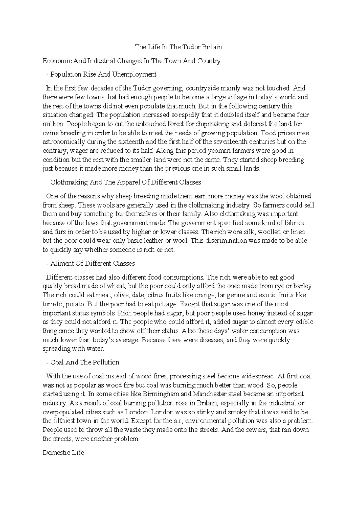 Tudor England: Economic & Industrial Changes in Towns & Countryside ...