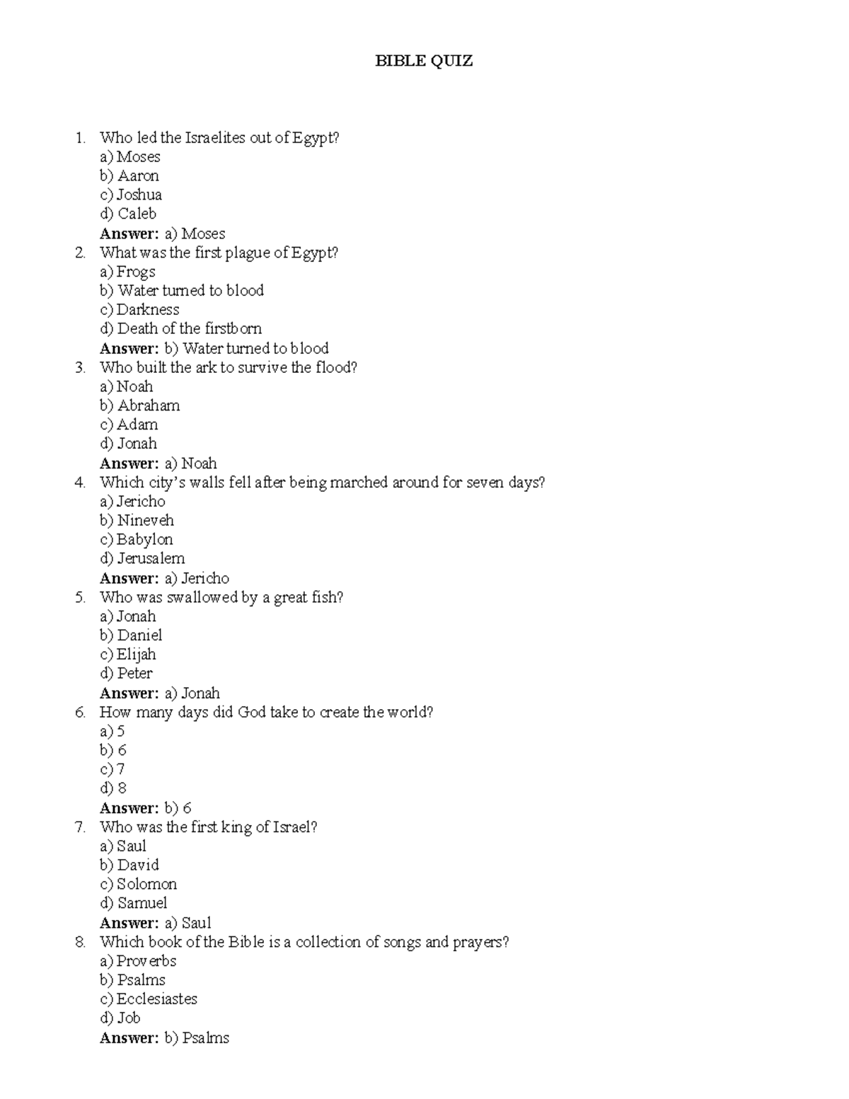 Bible-QUIZ - bible - BIBLE QUIZ Who led the Israelites out of Egypt? a ...