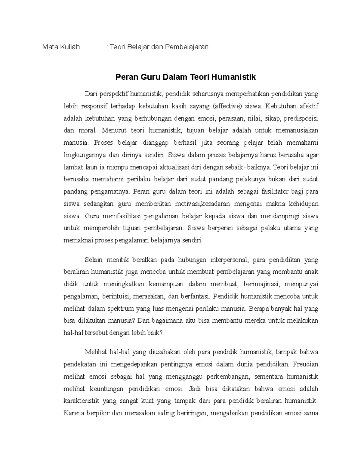 Peran Guru dalam Teori Humanistik: Pendekatan Responsif terhadap Siswa ...