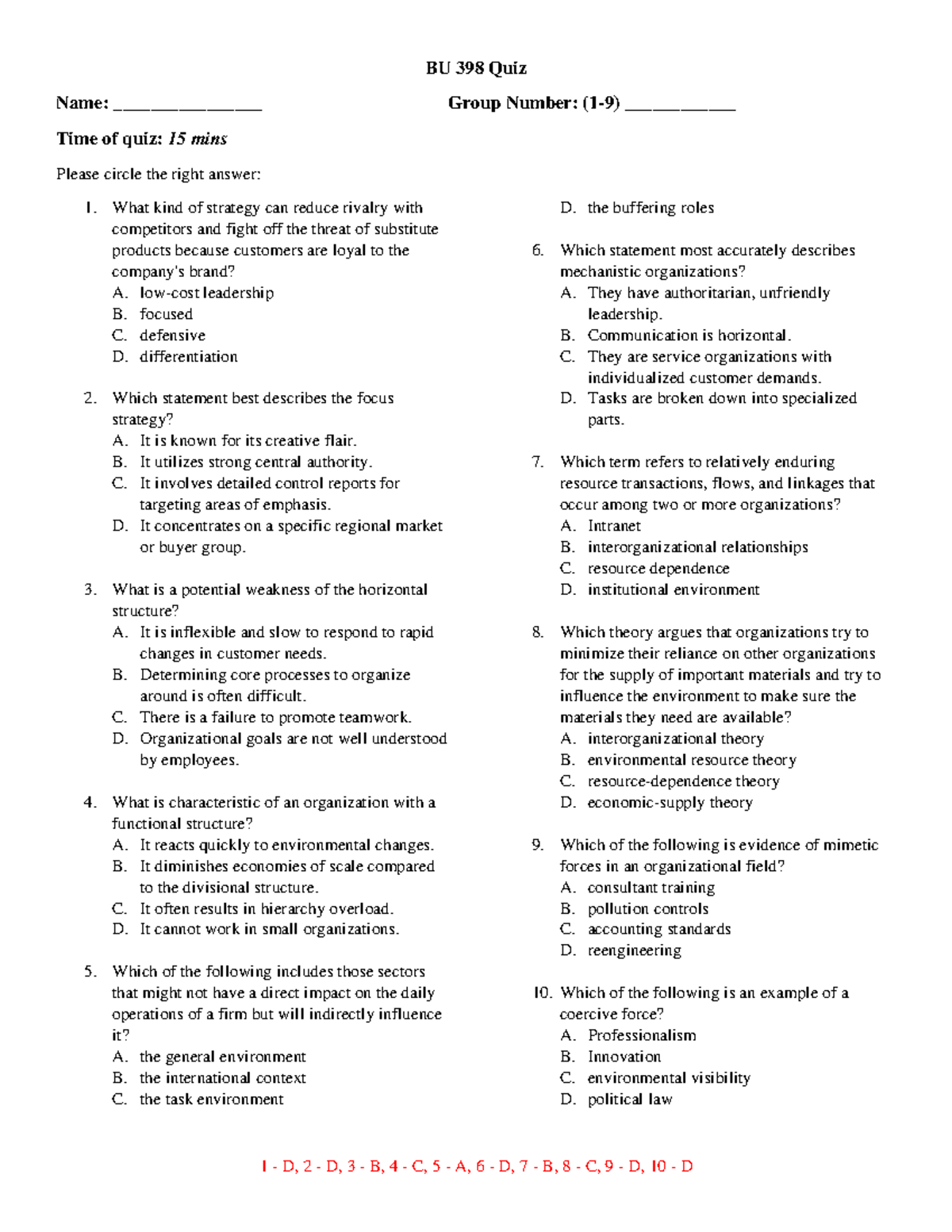 BU 398 Midterm Review Practice Quiz: Key Concepts & Questions - Studocu