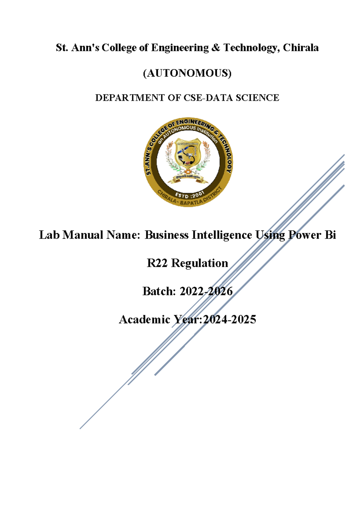 Power BI Lab Manual (CSE-DS R22) - Experiments & Exercises - Studocu