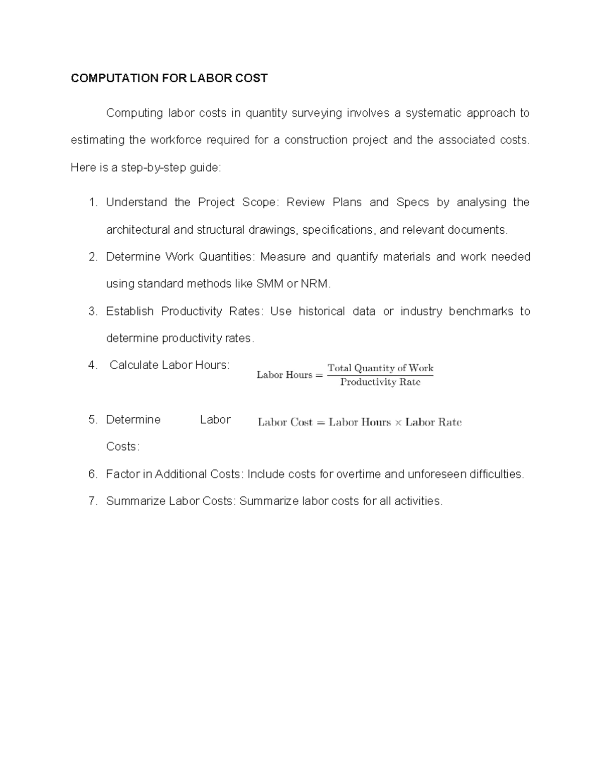 Labor Cost Computation for Quantity Surveying: A Comprehensive Guide ...