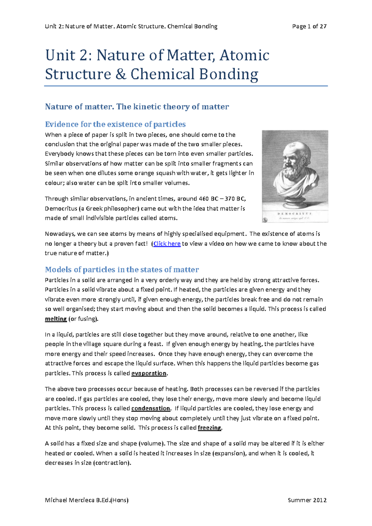 Unit 2: Nature of Matter, Atomic Structure & Chemical Bonding Notes ...