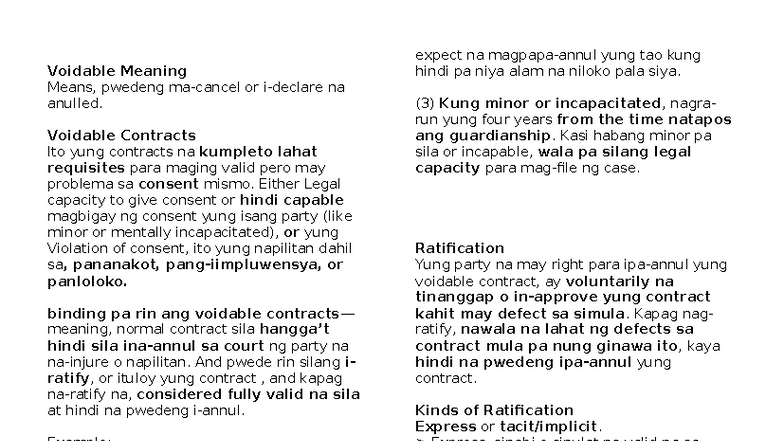 Voidable Contracts: Understanding Consent Issues and Ratification - Studocu