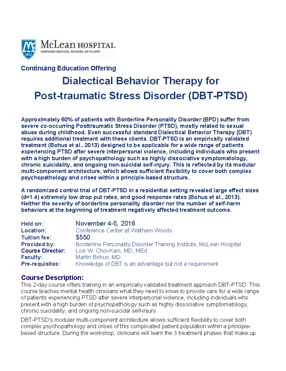 DBT for PTSD: Training Workshop for Clinicians (2016) - Studocu