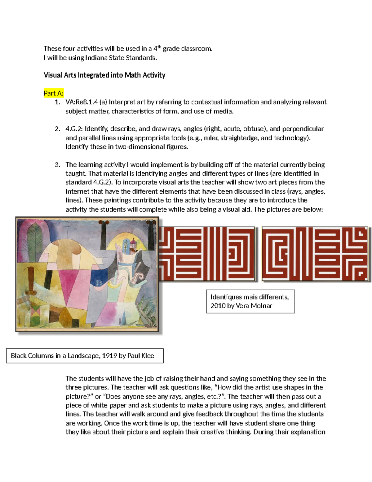 Integrated Arts Activites - These four activities will be used in a 4th ...