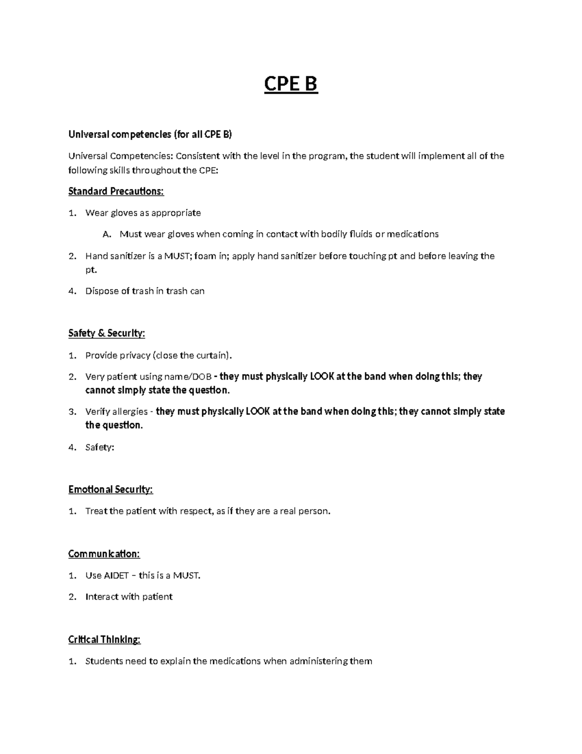 3100 CPE B MUST do Student - CPE B Universal competencies (for all CPE B) Universal Competencies ...