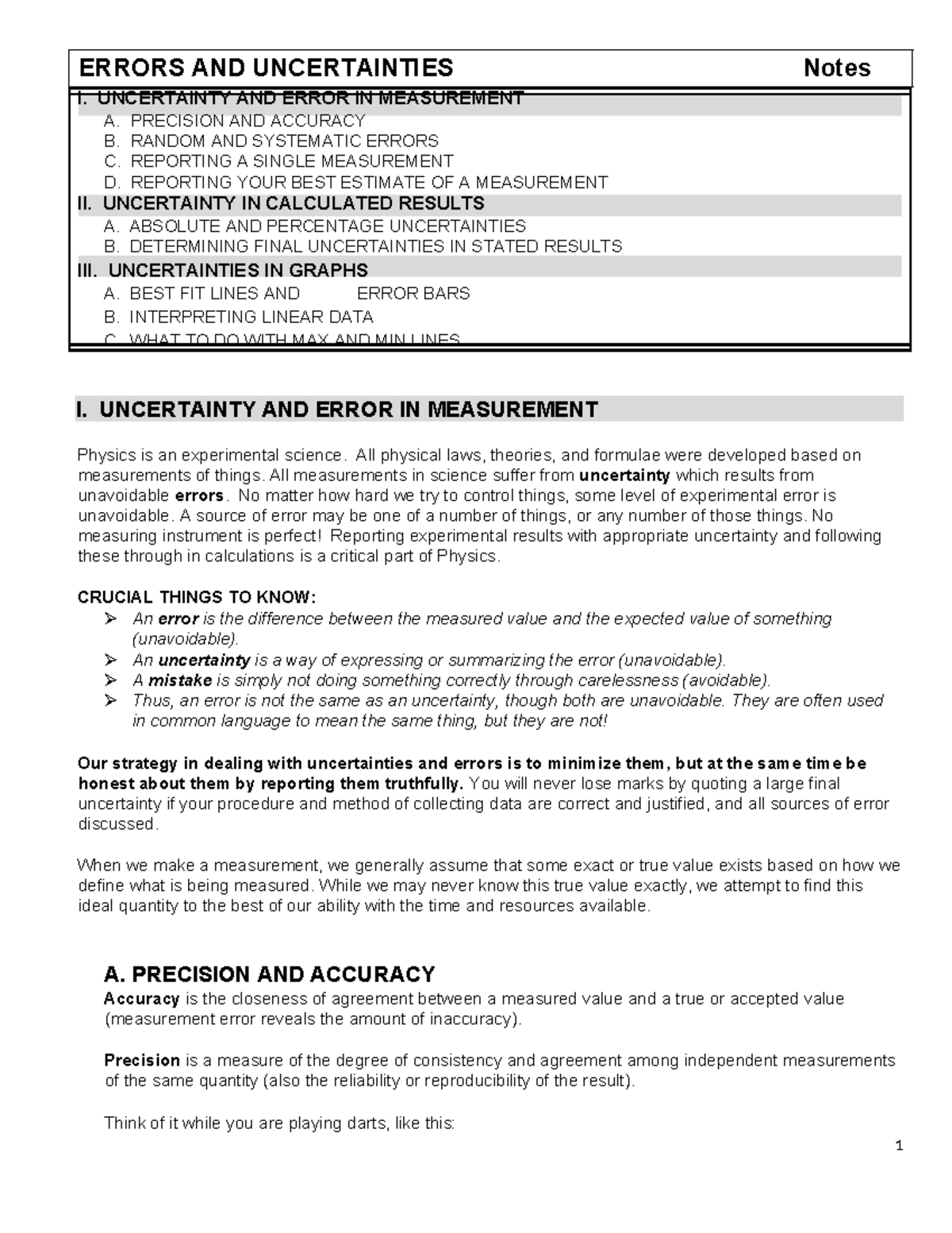 Physics 101: Errors and Uncertainties in Measurement Notes - Studocu