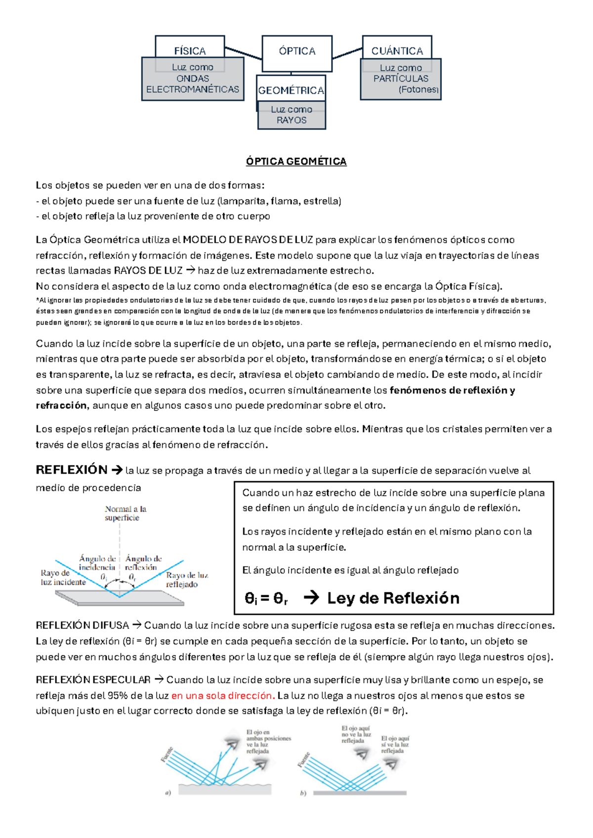 Óptica Geomética - ÓPTICA GEOMÉTICA Los objetos se pueden ver en una de ...