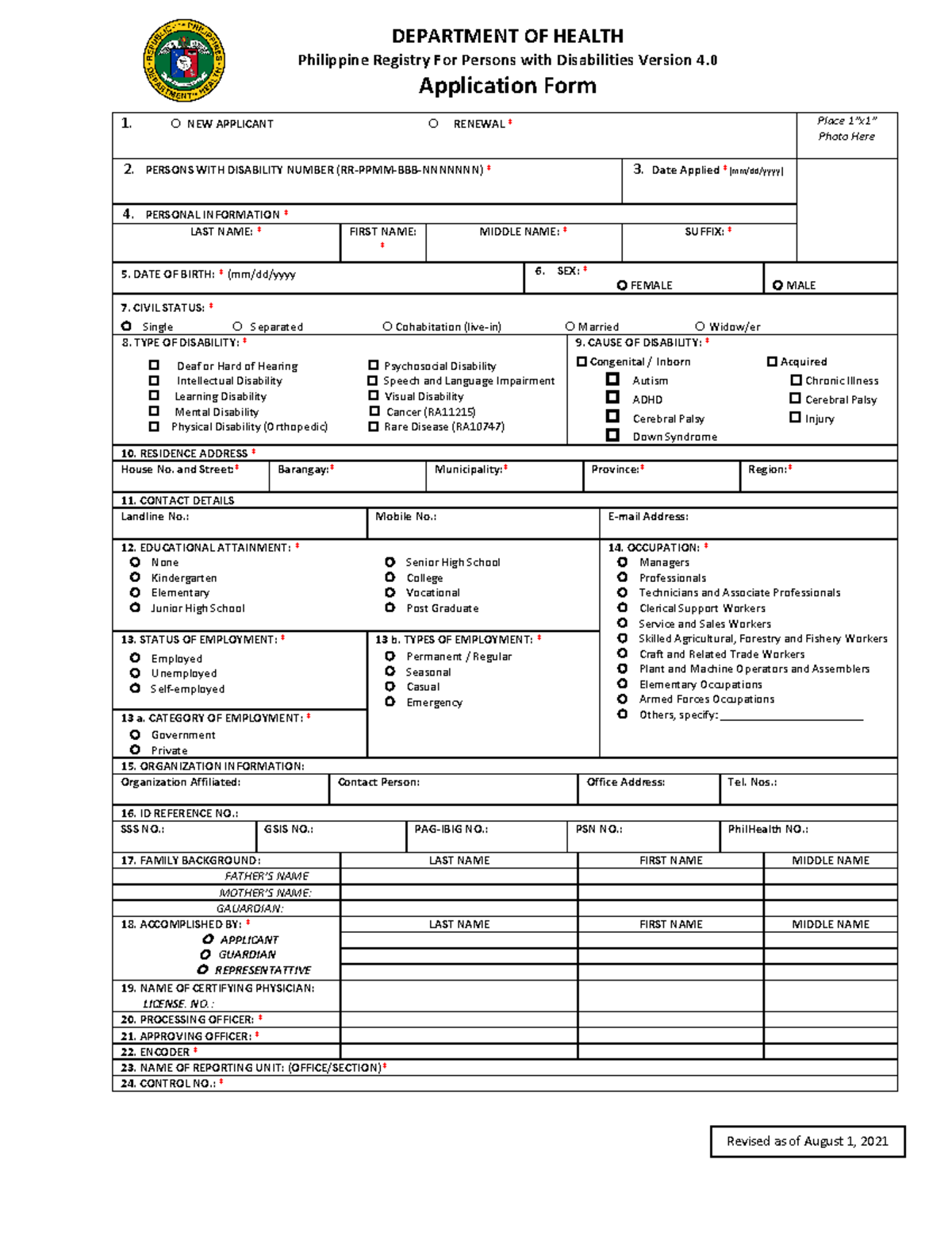 PWD- Application Form Version 4 for Persons with Disabilities - Studocu