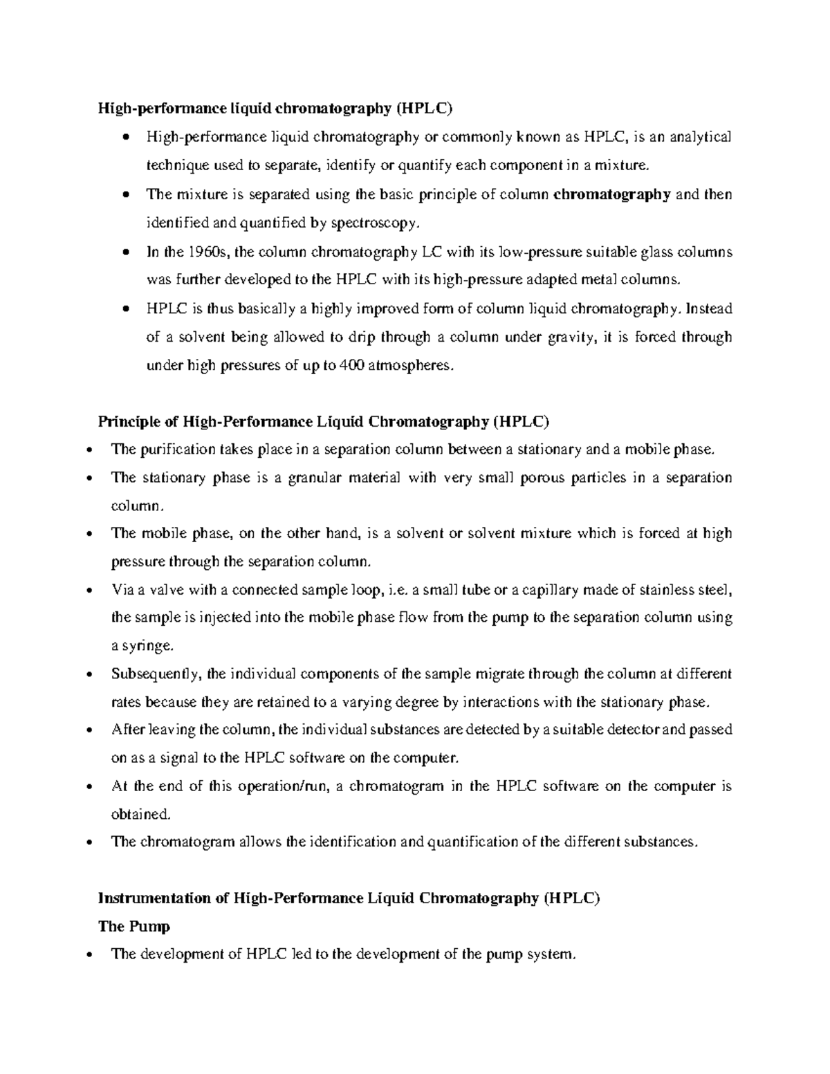 HPLC Techniques: Principles, Applications, and Instrumentation Overview - Studocu
