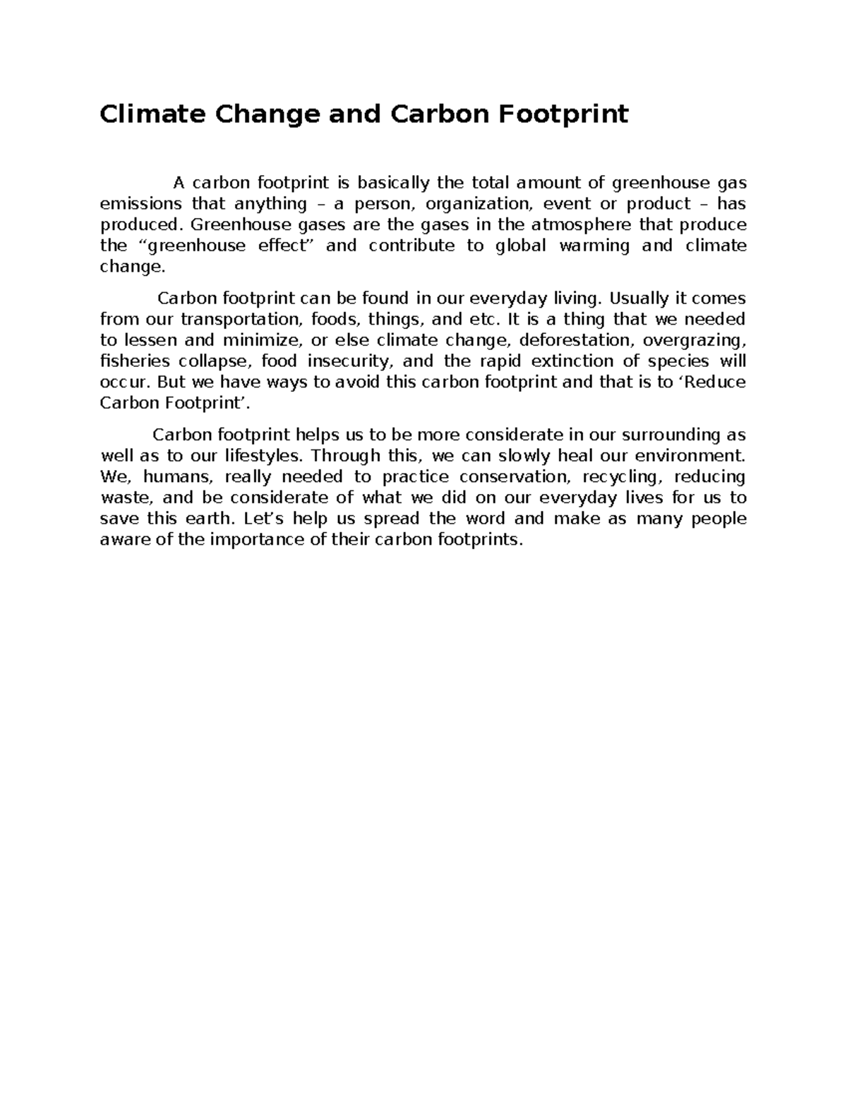 Assignment 12: Understanding Carbon Footprint and Climate Change - Studocu