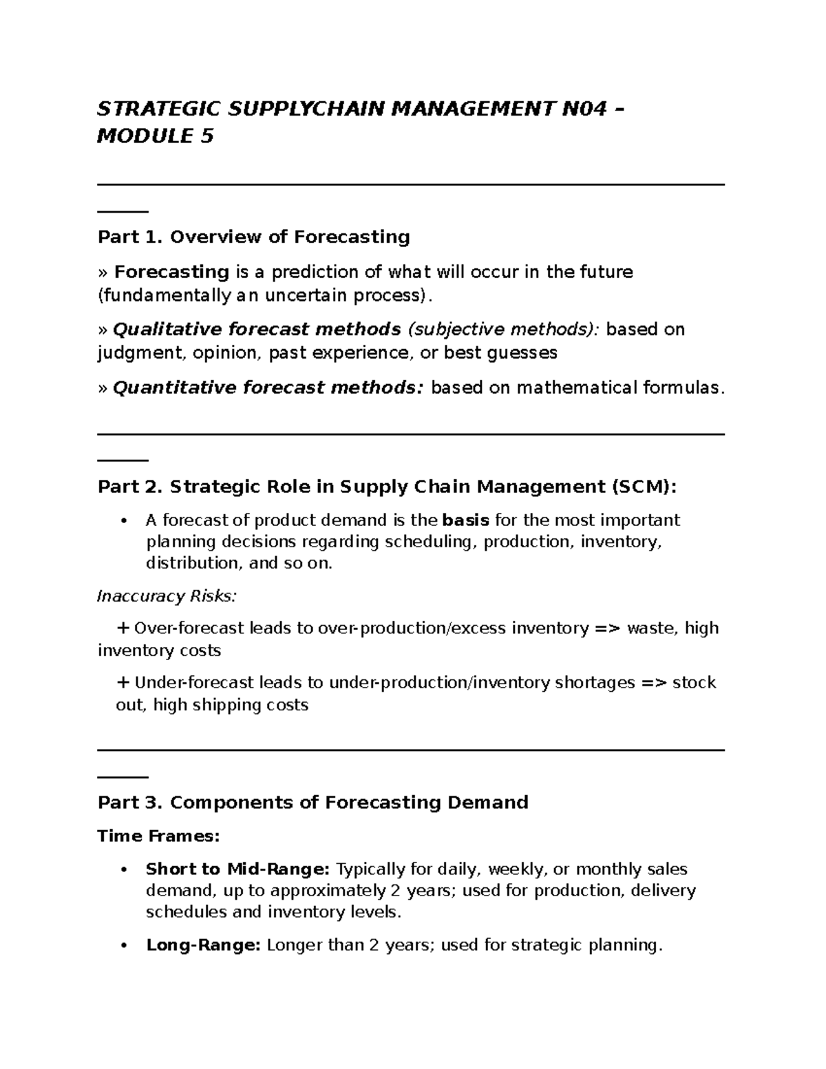 Strategic SCM N04 - Module 5: Overview of Forecasting Techniques - Studocu