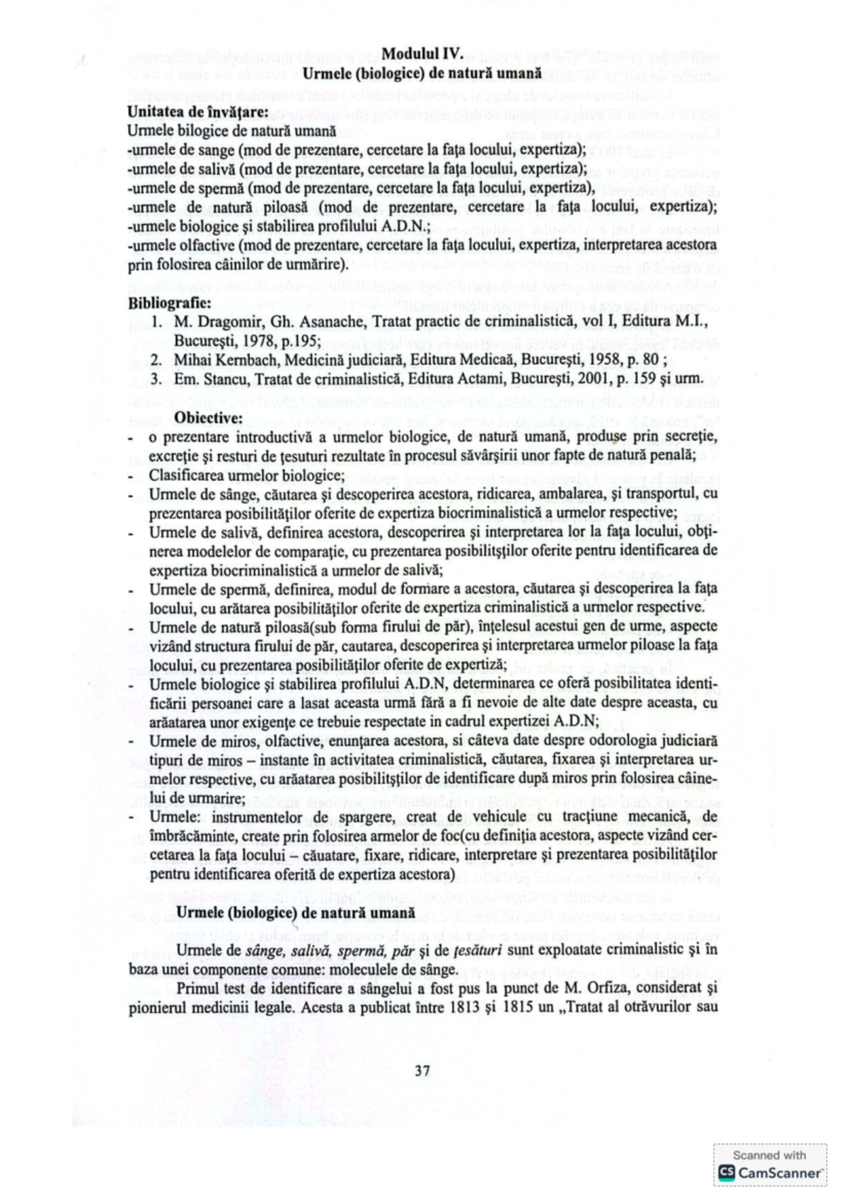 Modul IV: Urmele Biologice de Natură Umană în Criminalistică - Studocu