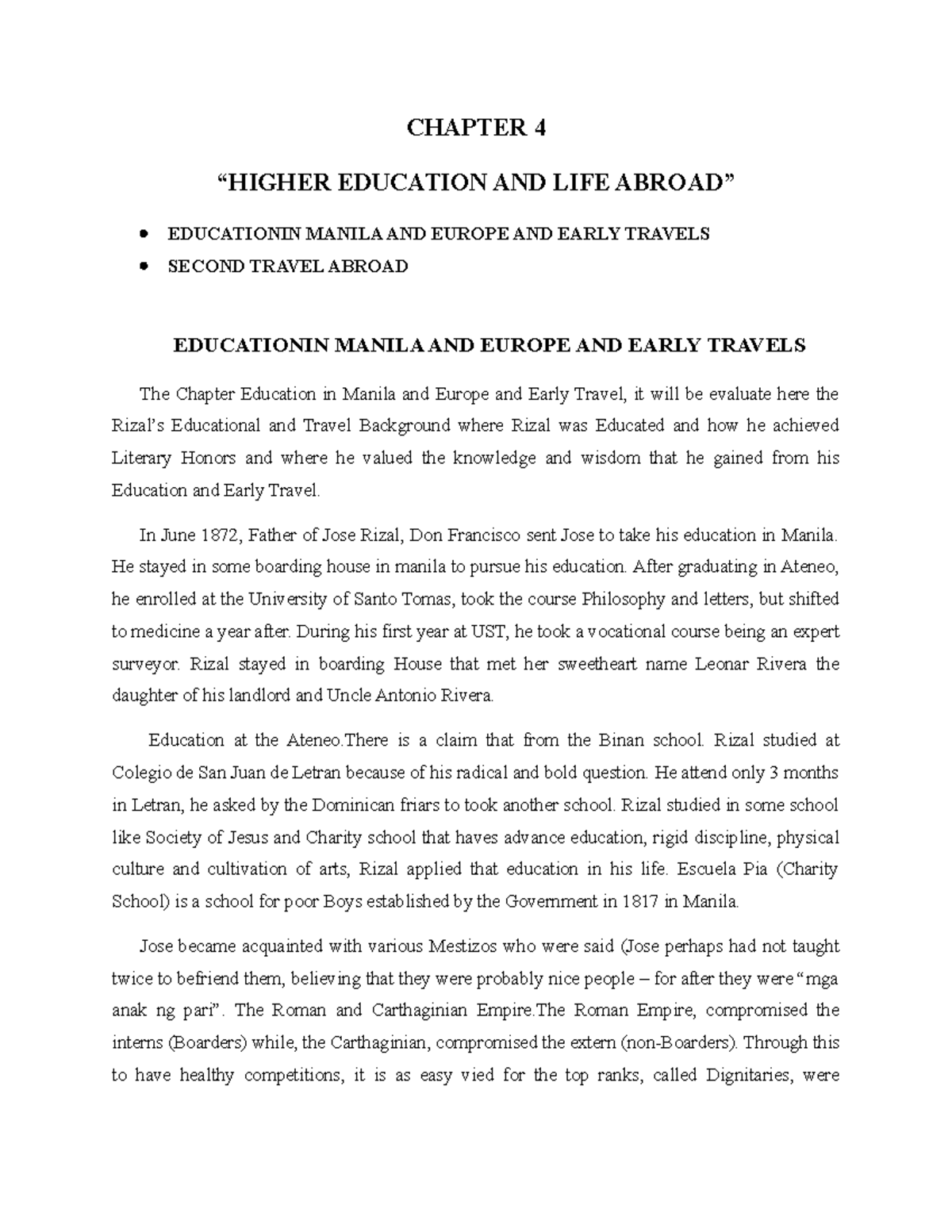 LIFE AND Works OF Rizal - Chapter 4 - Group 4 - CHAPTER 4 “HIGHER ...