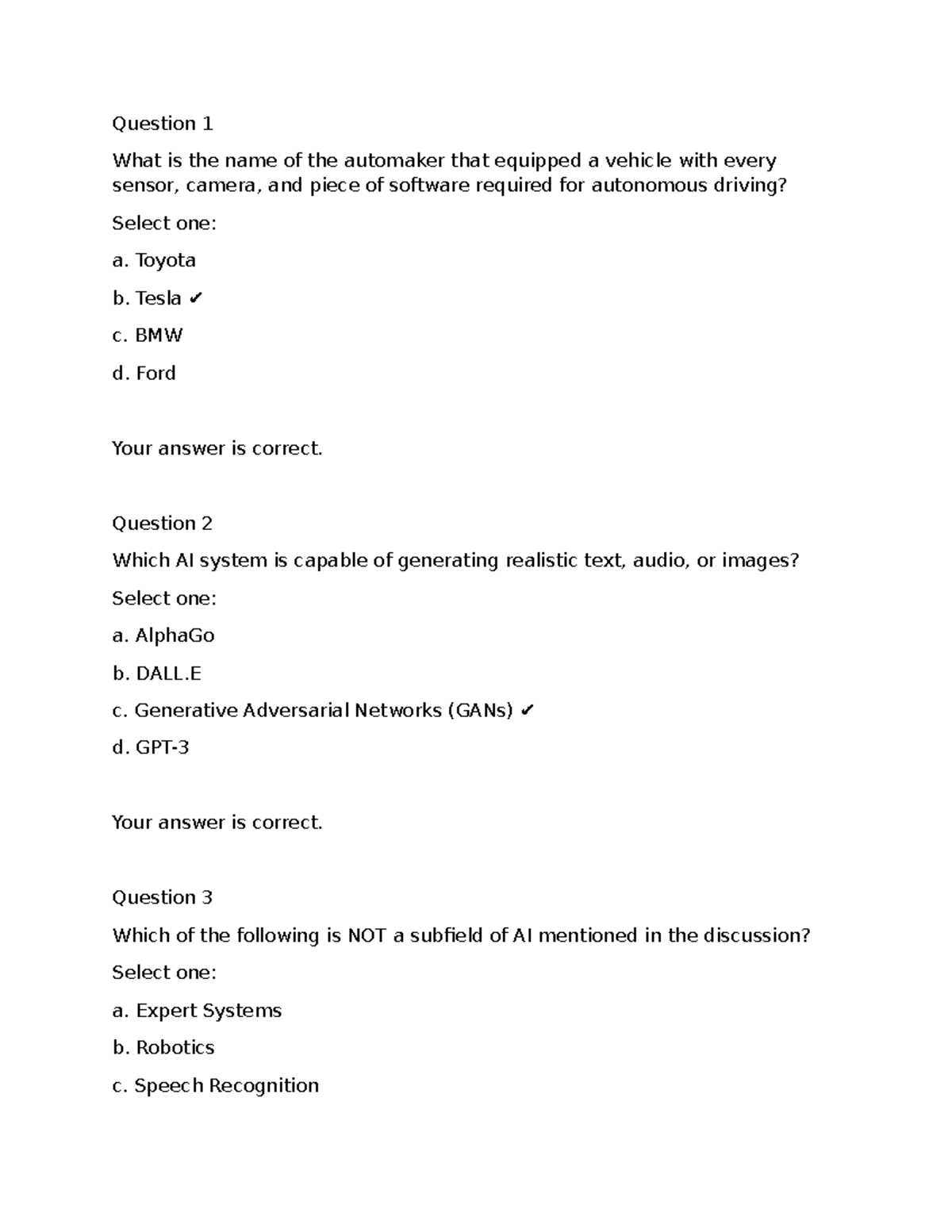 AI & Deep Learning Quiz (CS101) - Answer Key - Studocu