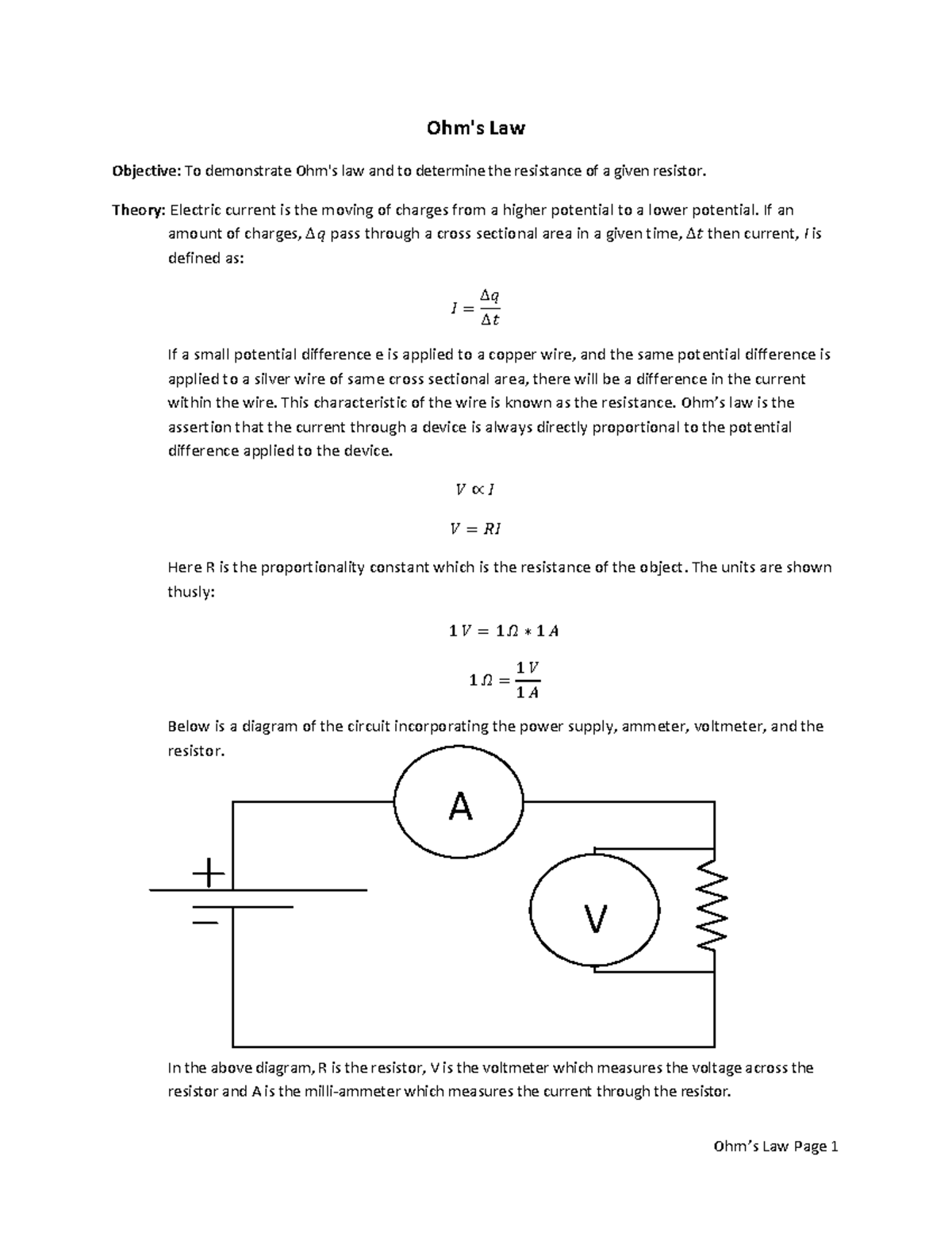 4 Ohm's Law Lab: Resistance Measurement and Analysis - Studocu