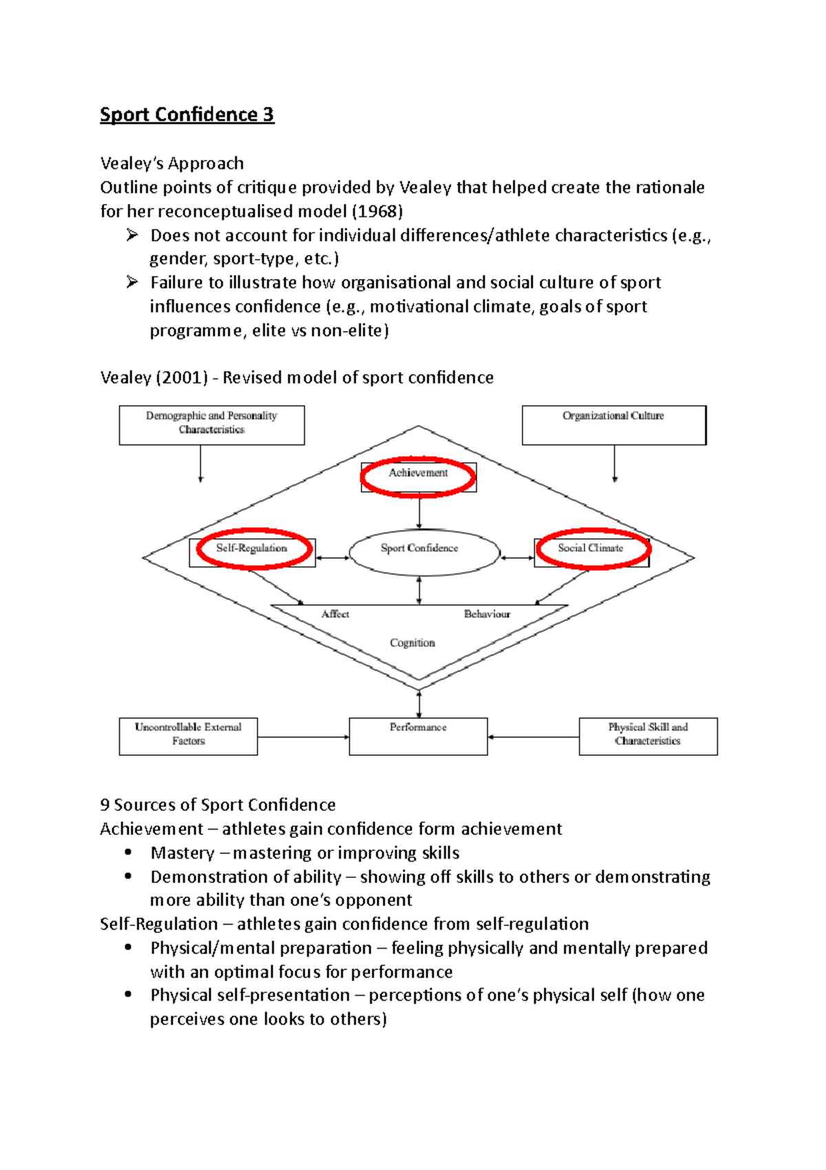 Sport Confidence - 3 - Sport Confidence 3 Vealey’s Approach Outline ...