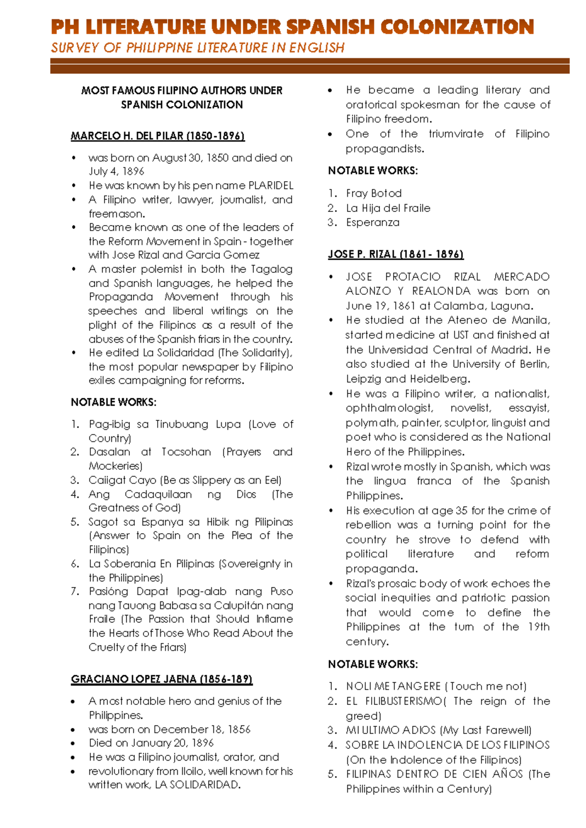 Survey of Philippine Literature in English: Notable Authors & Works ...