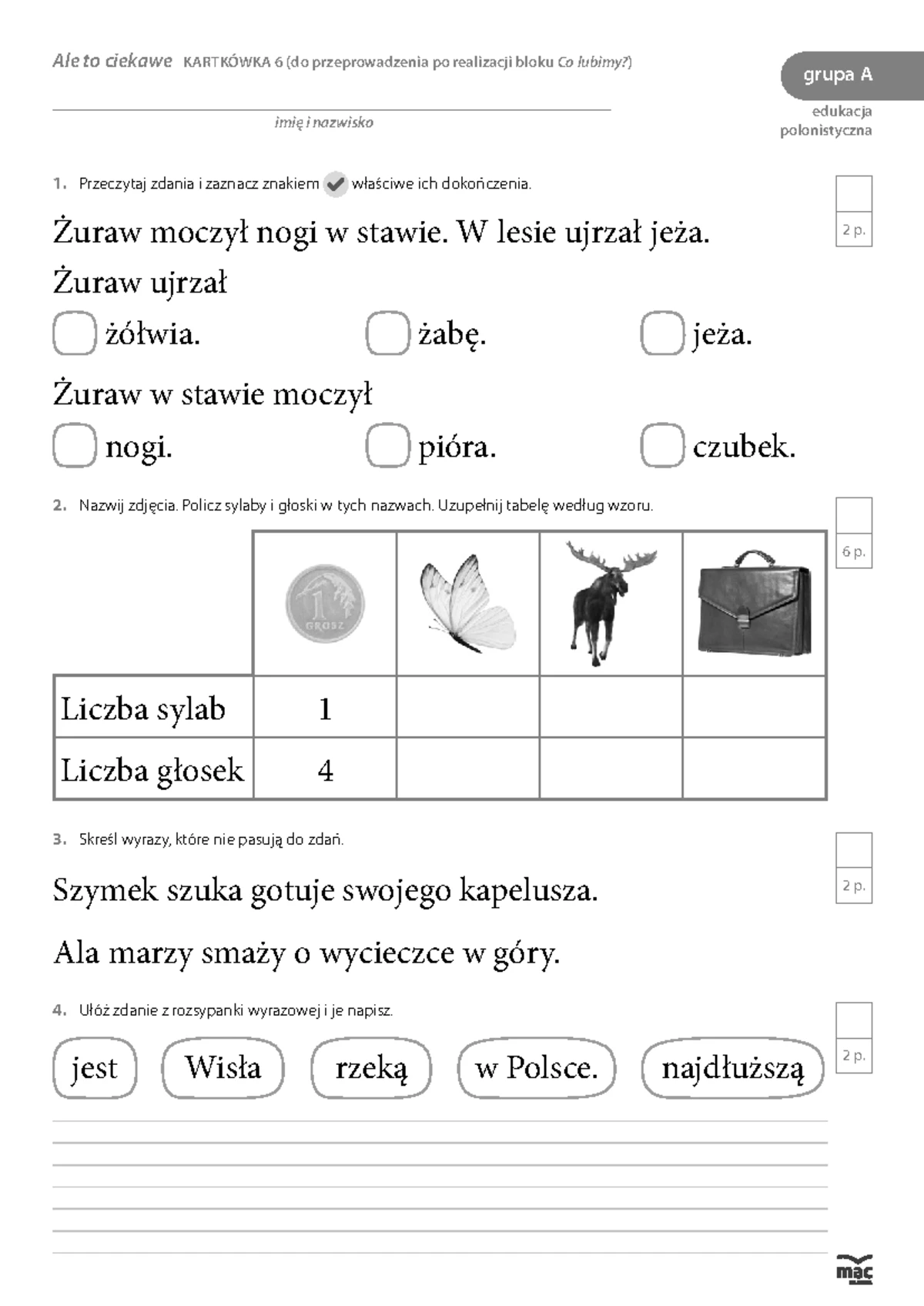 Kartkówka 1A - Kształcenie Zintegrowane dla Klasy 1 - Studocu
