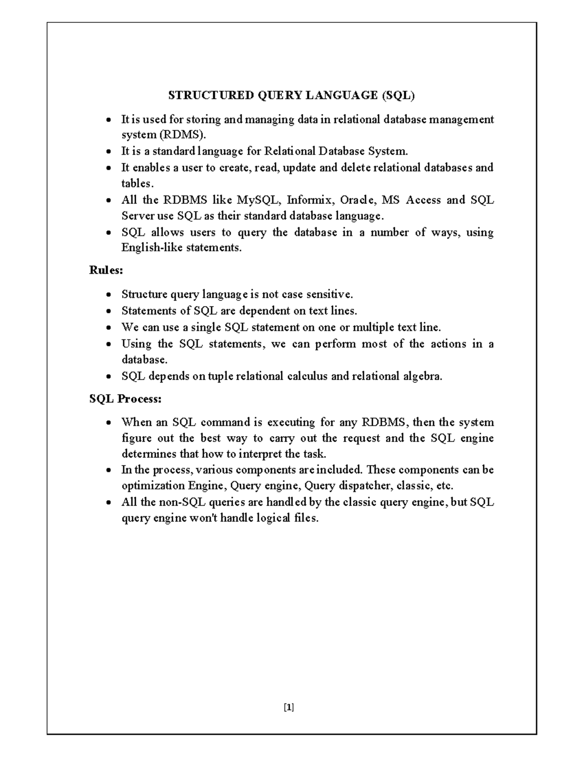 SQL Concepts and Commands Overview for DBMS (CS101) - Studocu
