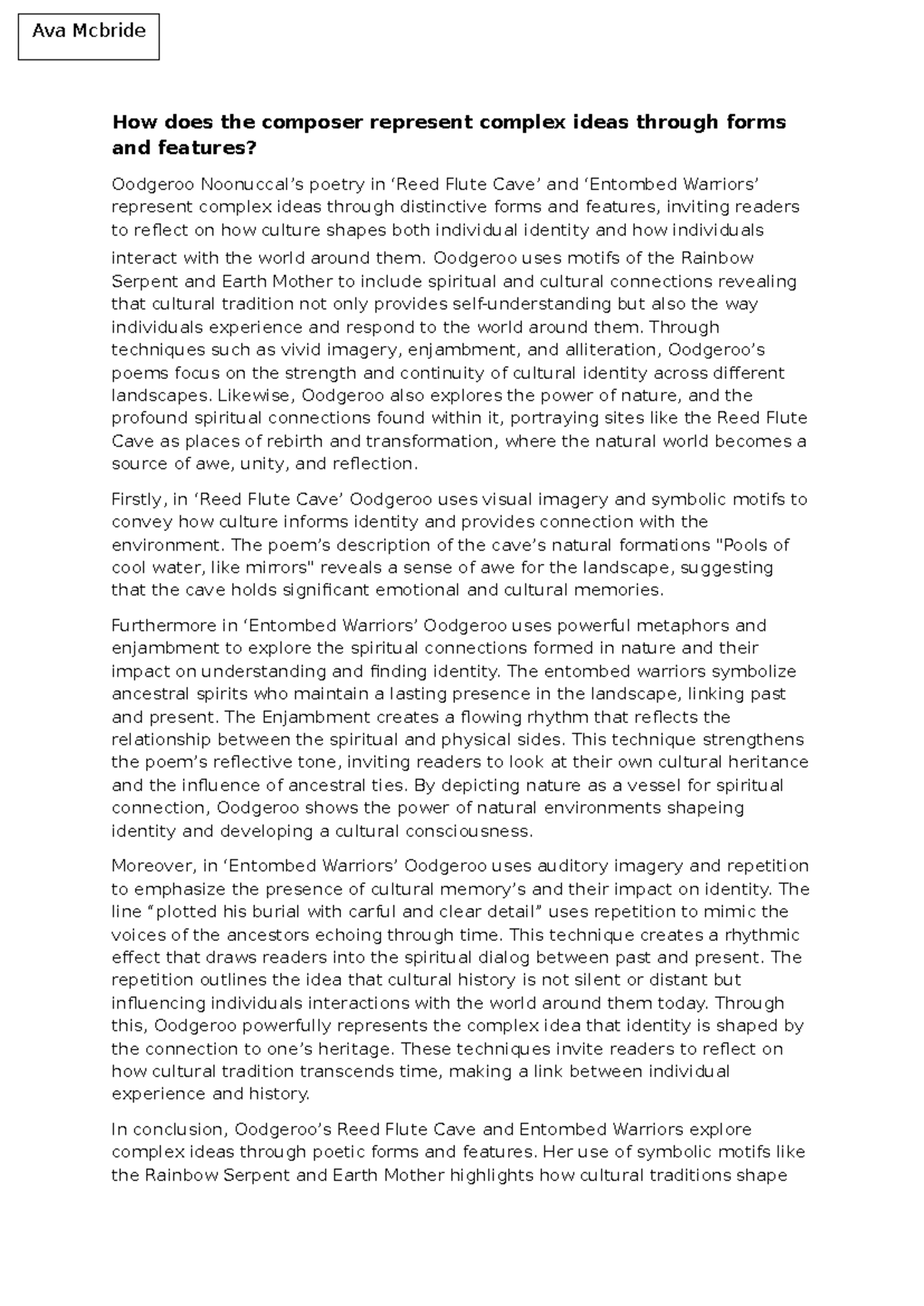 Oodgeroo Poetry Analysis: Complex Ideas in Flute and Identity - Studocu