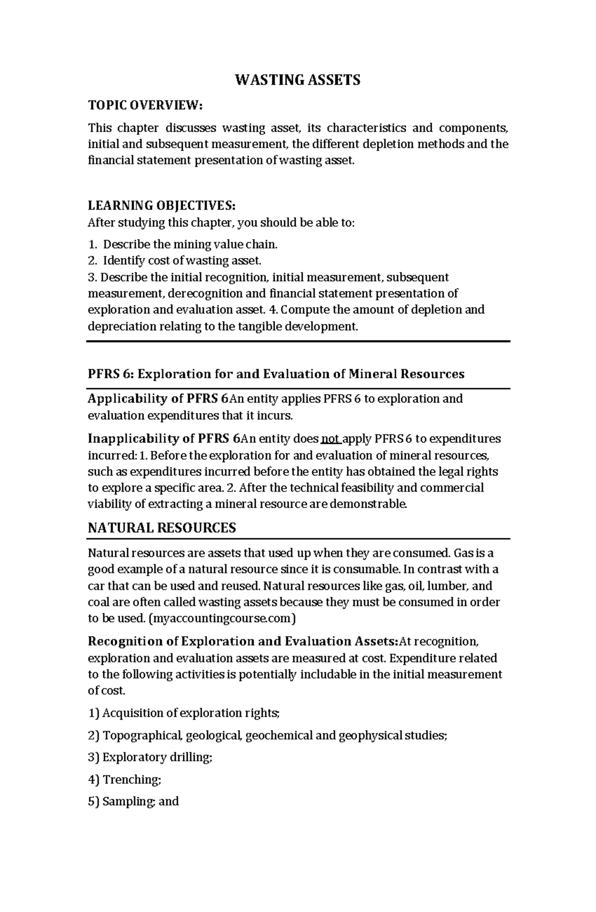 Wasting Assets – Measurement, Depletion, and Financial Presentation ...